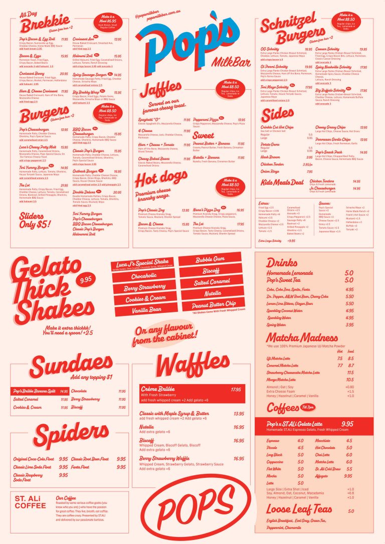 Our Menu - Pops Milkbar - Best Burgers Gold Coast
